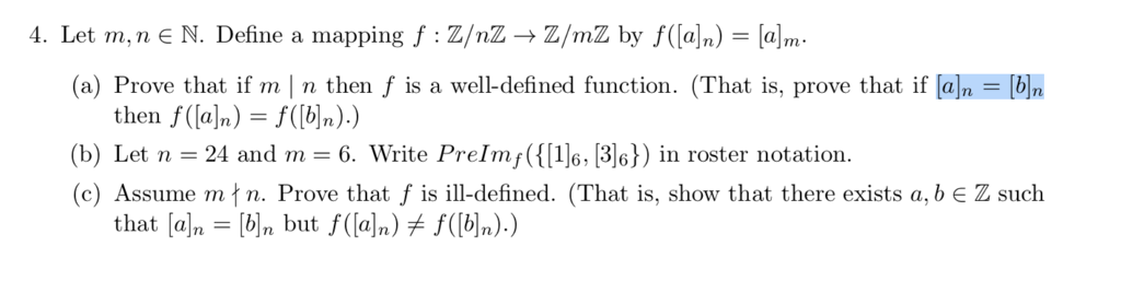 Solved 7m (a) Prove that if m In then f is a well-defined | Chegg.com