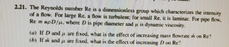 Solved 2.21·The Reynolds number Re is a dimensionless group | Chegg.com
