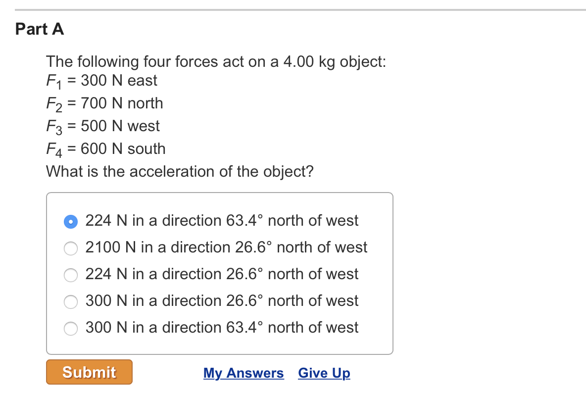 Solved The following four forces act on a 4.00 kg object: | Chegg.com