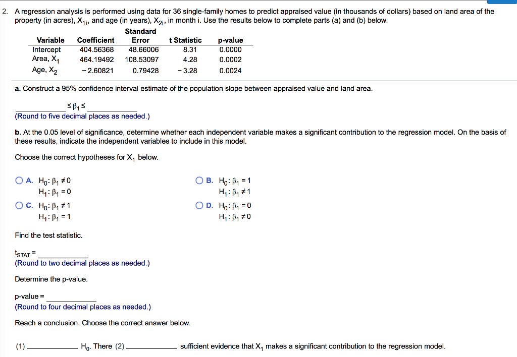 Solved 2. Aregression analysis is performed using data for | Chegg.com