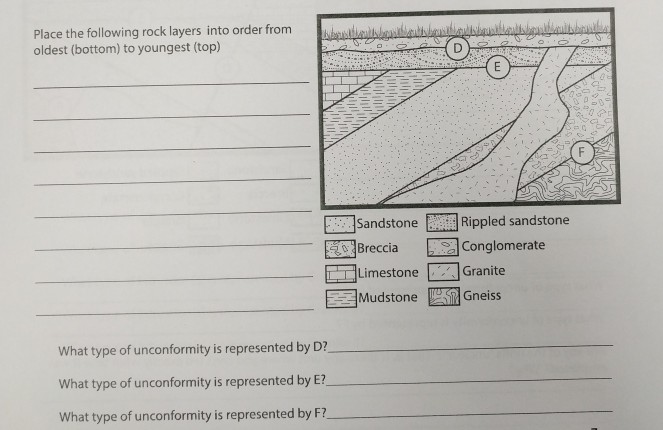 Solved Place the following rock layers into order from | Chegg.com