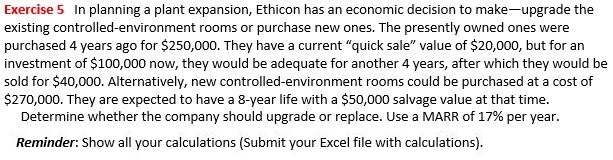Solved Exercise 5 In planning a plant expansion, Ethicon has | Chegg.com