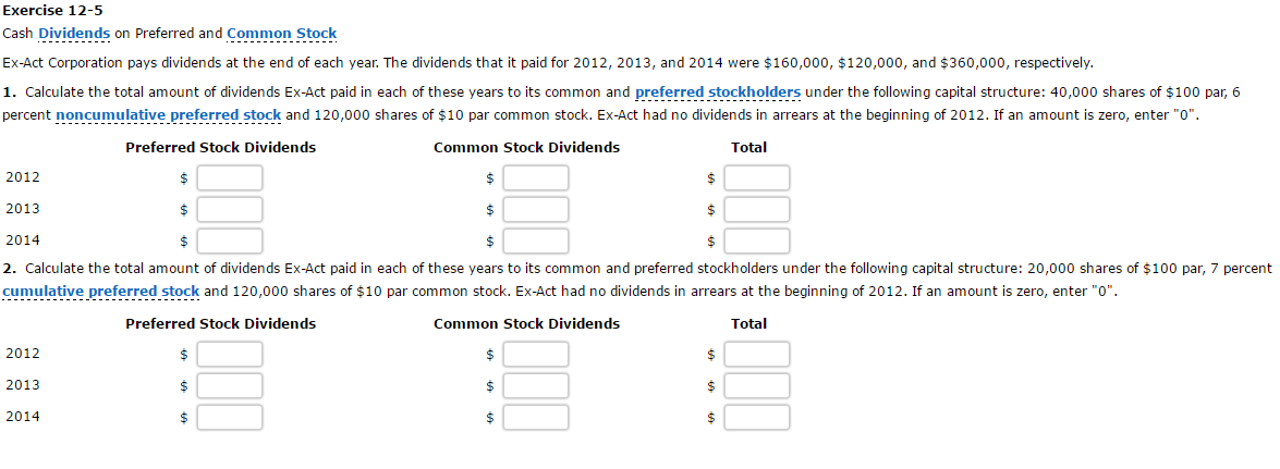 Solved Cash Dividends On Preferred And Common Stock Ex Act Chegg