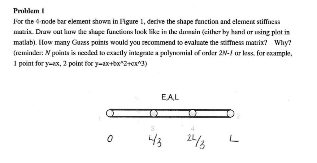 for the 4-node bar element shown in figure 1, derive | Chegg.com