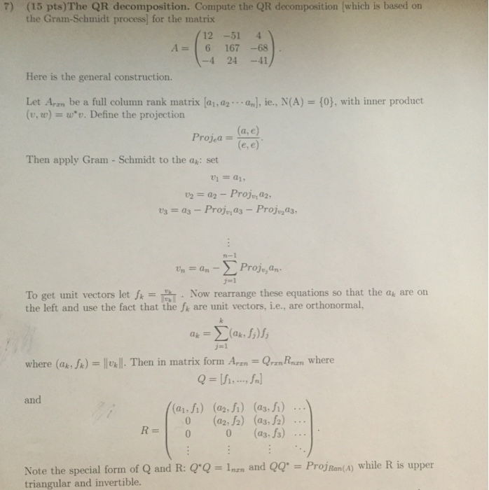 Solved The QR decomposition Linear | Chegg.com