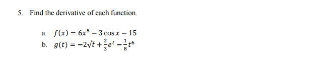 Solved Find the derivative of each function. f(x) = 6x^5 - | Chegg.com