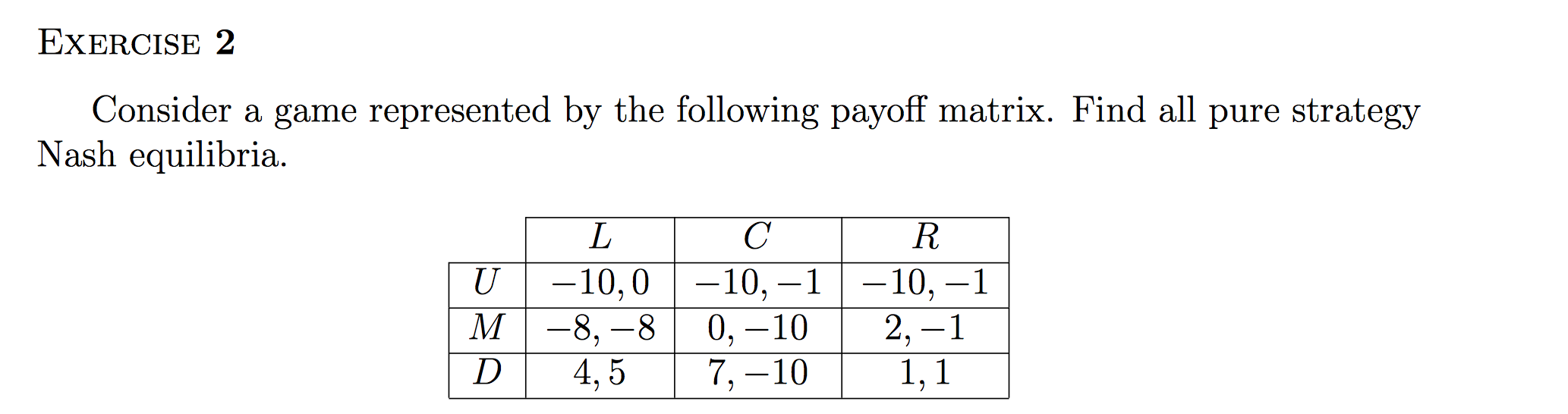 Solved Consider a game represented by the following payoff | Chegg.com