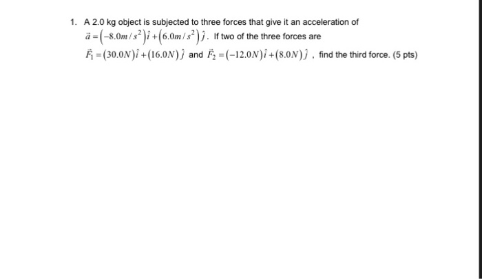 Solved A 2 0 Kg Object Is Subjected To Three Forces That