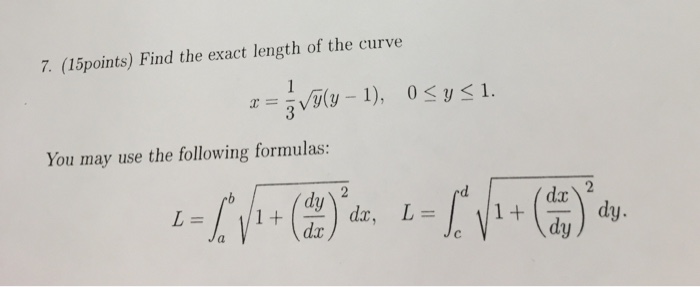 Solved Find the exact length of the curve x = 1/3 square | Chegg.com