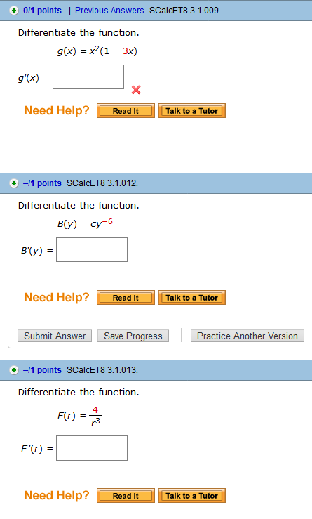 Solved + 0/1 points | Previous Answers SCalcET8 3.1.009 | Chegg.com
