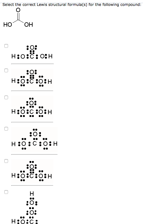 Solved Select the correct Lewis structural formula(s) for | Chegg.com