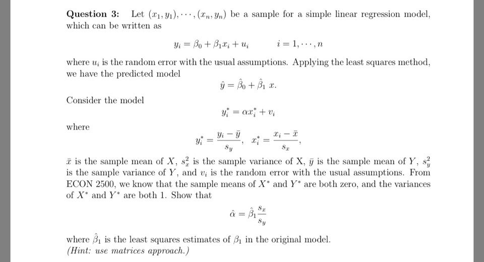 Solved Let (x_1, y_1),, (x_n, y_n) be a sample for a simple | Chegg.com