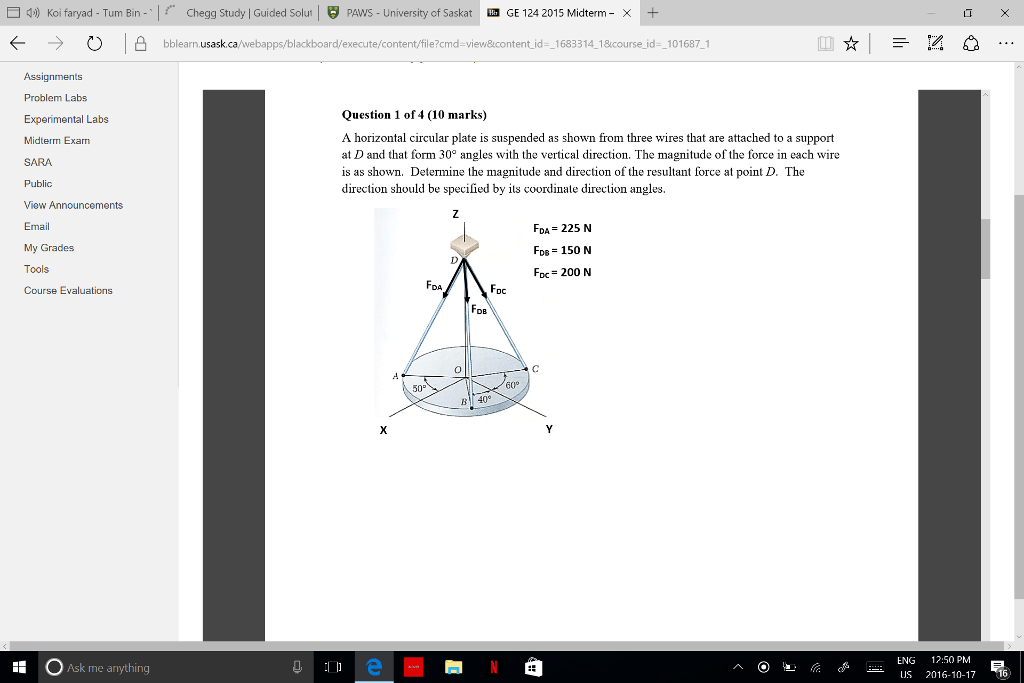 A horizontal circular plate is suspended as shown | Chegg.com