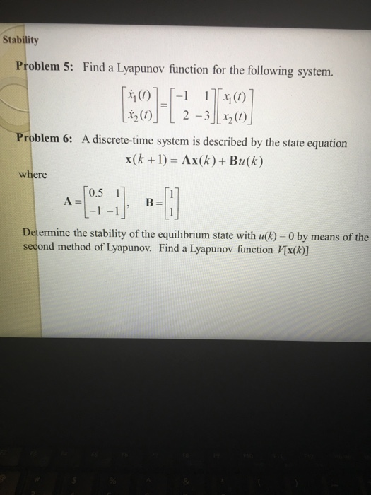 Solved Find a Lyapunov function for the following system. A | Chegg.com