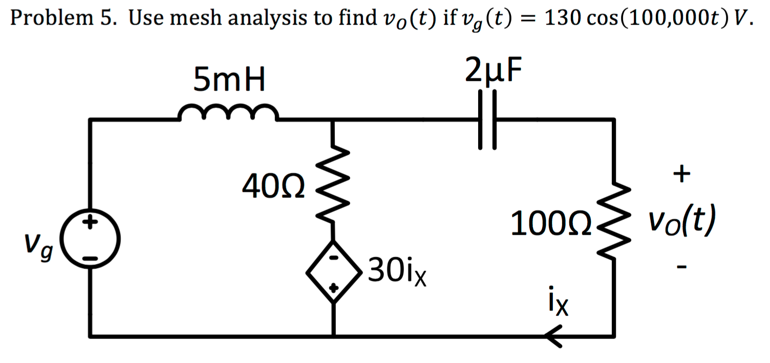 Solved Problem 5. Use mesh analysis to find v0(t) if vg (t)= | Chegg.com