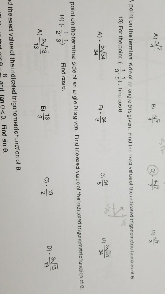 Solved 41 point on the terminal side of an angle ? is given. | Chegg.com