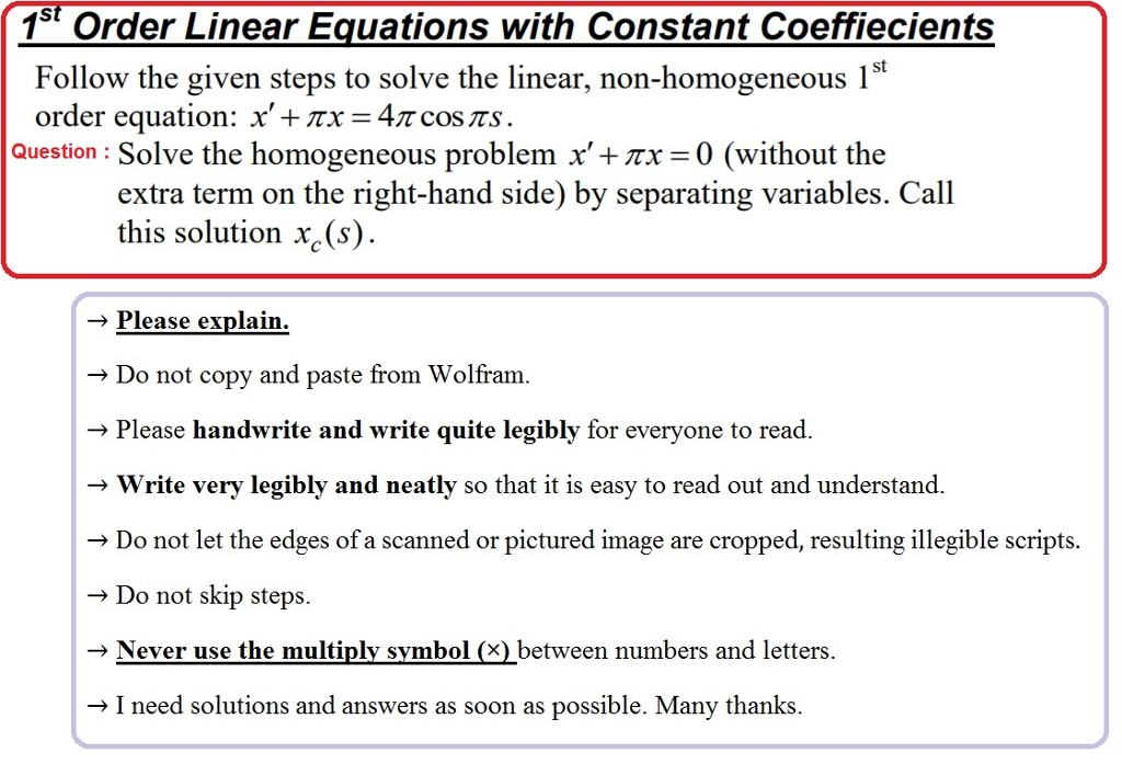 Solved 1st Order Linear Equations with Constant | Chegg.com