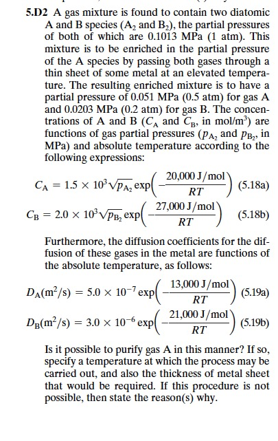 Solved 5.D2 A gas mixture is found to contain two diatomic A | Chegg.com