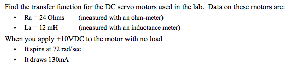 Find the transfer function for the DC servo motors | Chegg.com