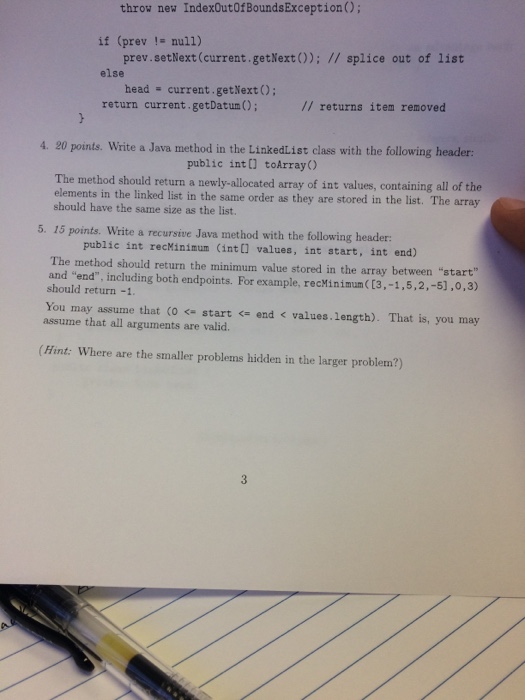 Solved Write A Java Method In The Linkedlist Class With The