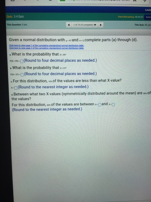 Solved Given a normal distribution with and complete parts | Chegg.com