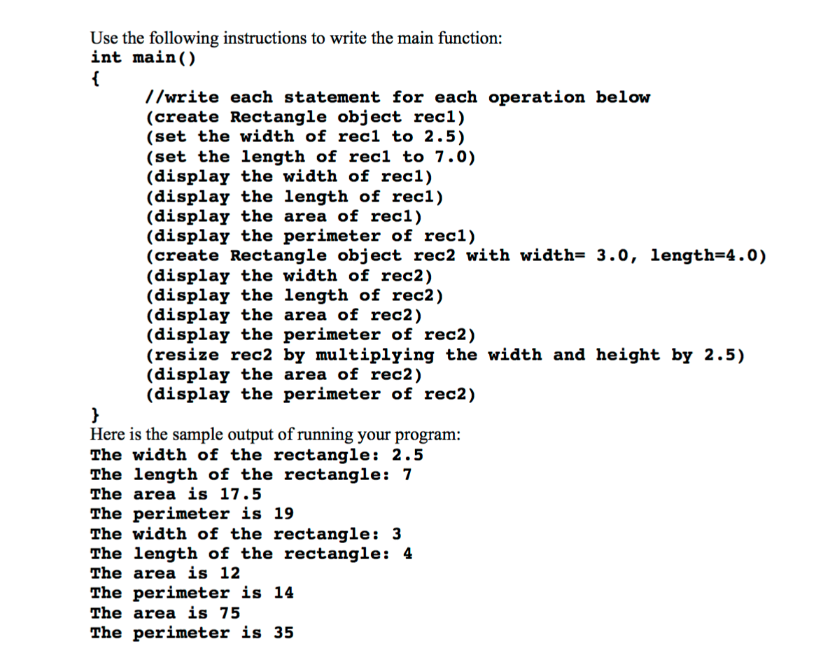 Solved Problem Statement The following class Rectangle | Chegg.com