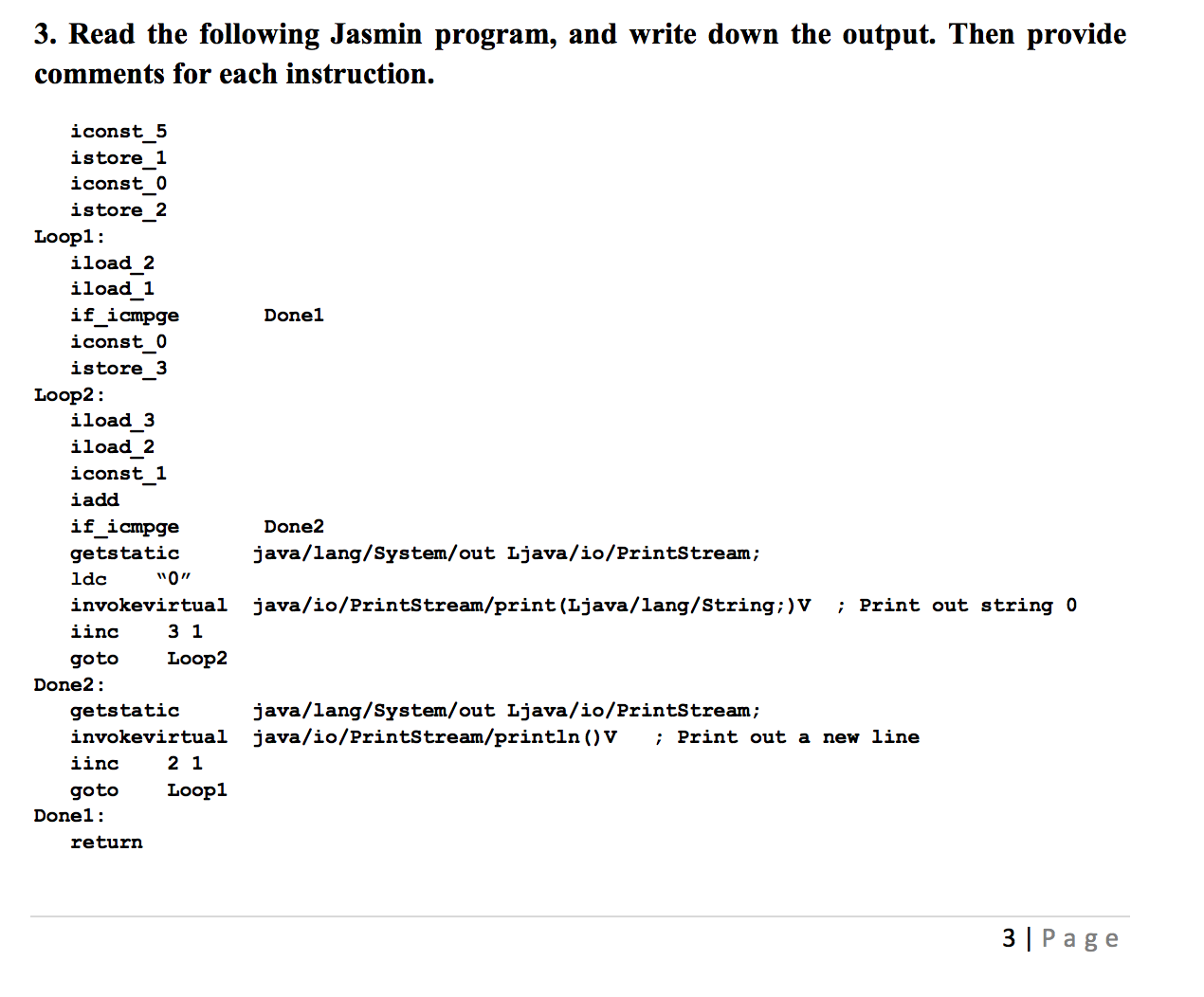 3. Read the following Jasmin program, and write down | Chegg.com