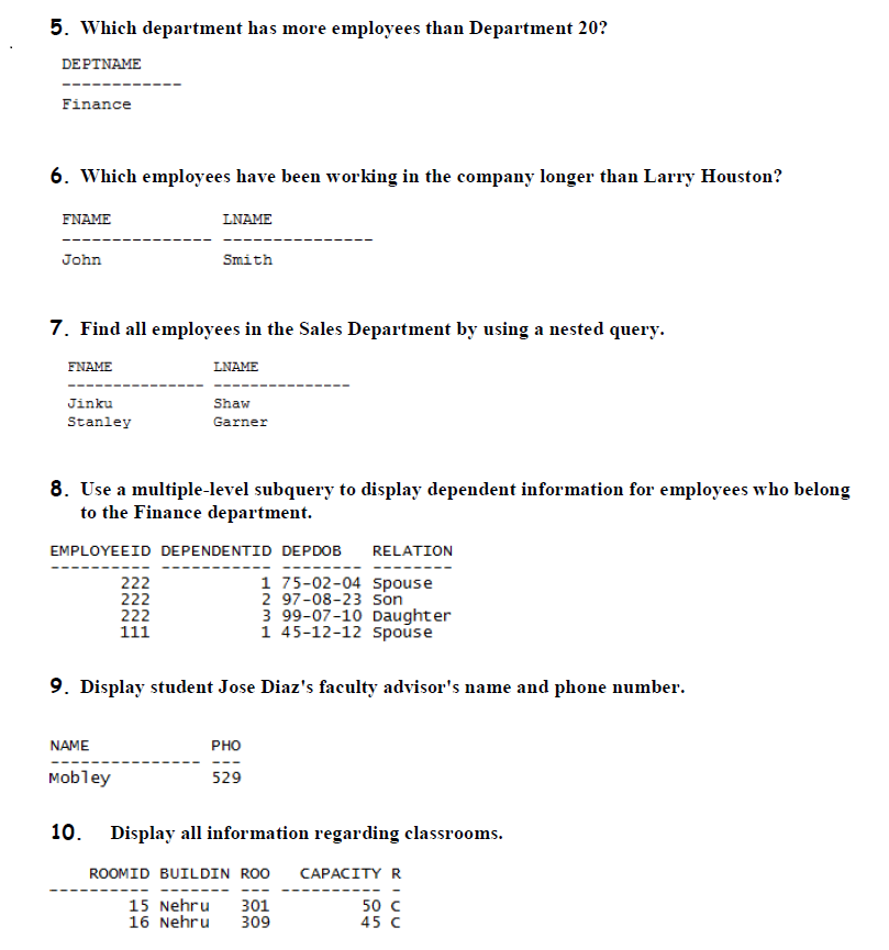 Solved 5. Which department has more employees than | Chegg.com