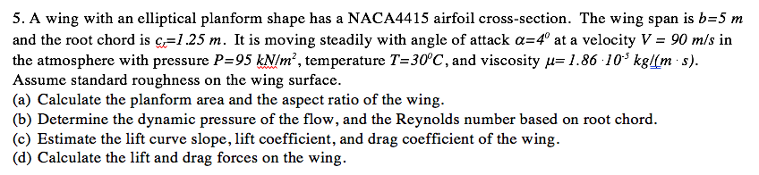 Solved 5. A wing with an elliptical planform shape has a | Chegg.com