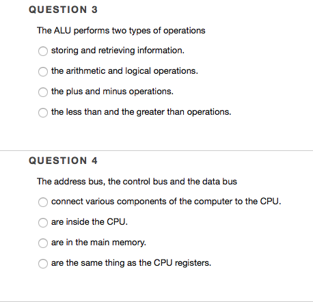The Alu Performs Two Types of Operations Arithmetic and