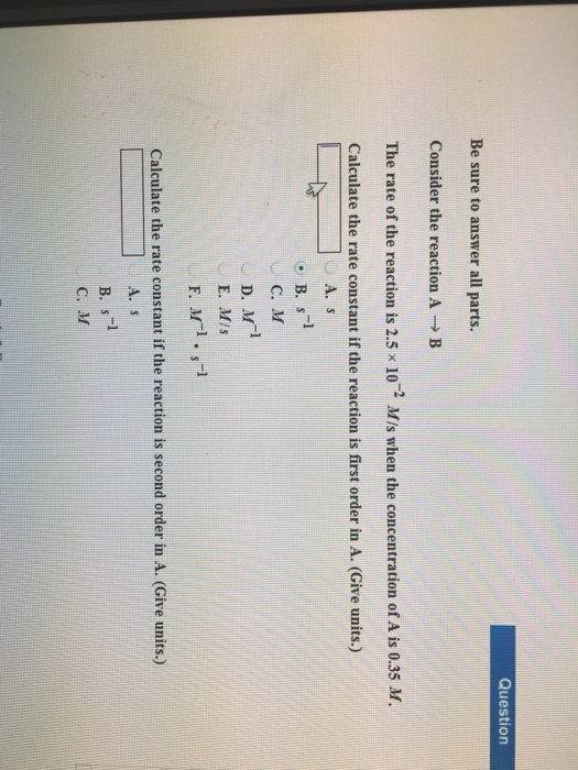 Solved Consider the reaction A rightarrow B The rate of the | Chegg.com