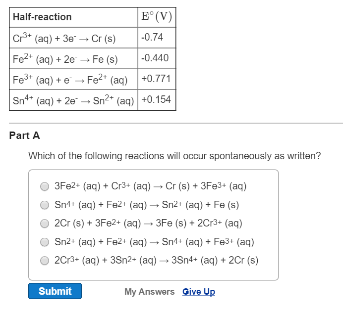 Solved Which Of The Following Reactions Will Occur