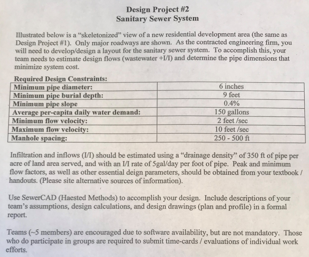 Design Project #2 Sanitary Sewer System Illustrated | Chegg.com