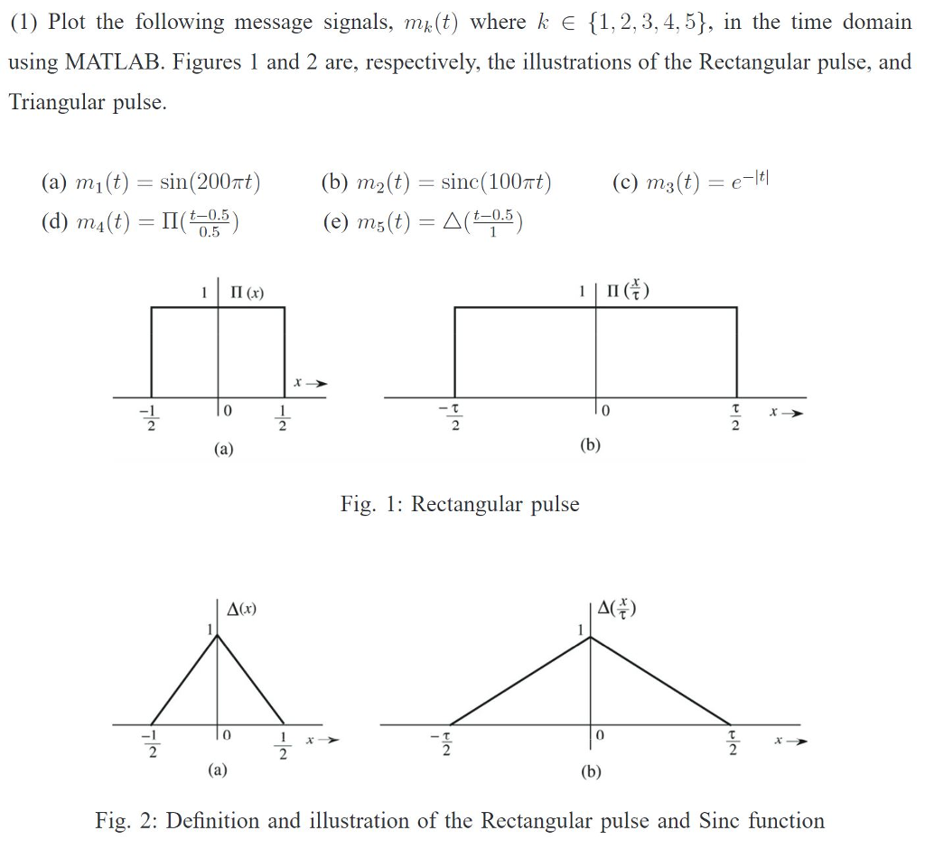 Solved (1) Plot the following message signals, mk (t) where | Chegg.com
