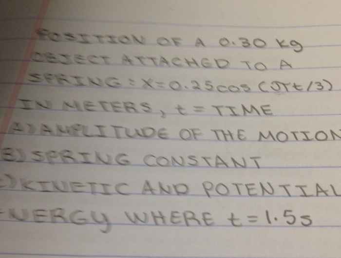 Solved Position Of A 0 30 Kg Object Attached To A Spring X