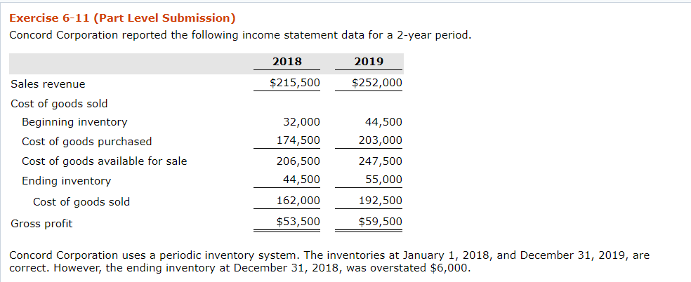 Solved Exercise 6-11 (Part Level Submission) Concord | Chegg.com