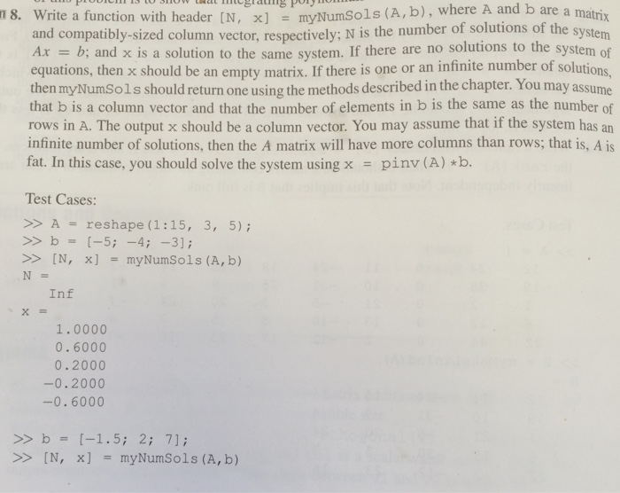 Solved Write a function with header [N, x] = myNumSols (A, | Chegg.com