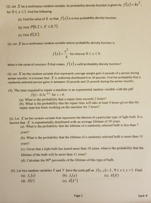 Solved (1). Let X be a continuous random variable. Its | Chegg.com Solved (1). Let X be a continuous random variable. Its | Chegg.com