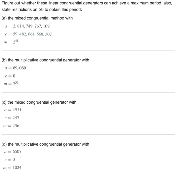 Solved Figure out whether these linear congruential | Chegg.com