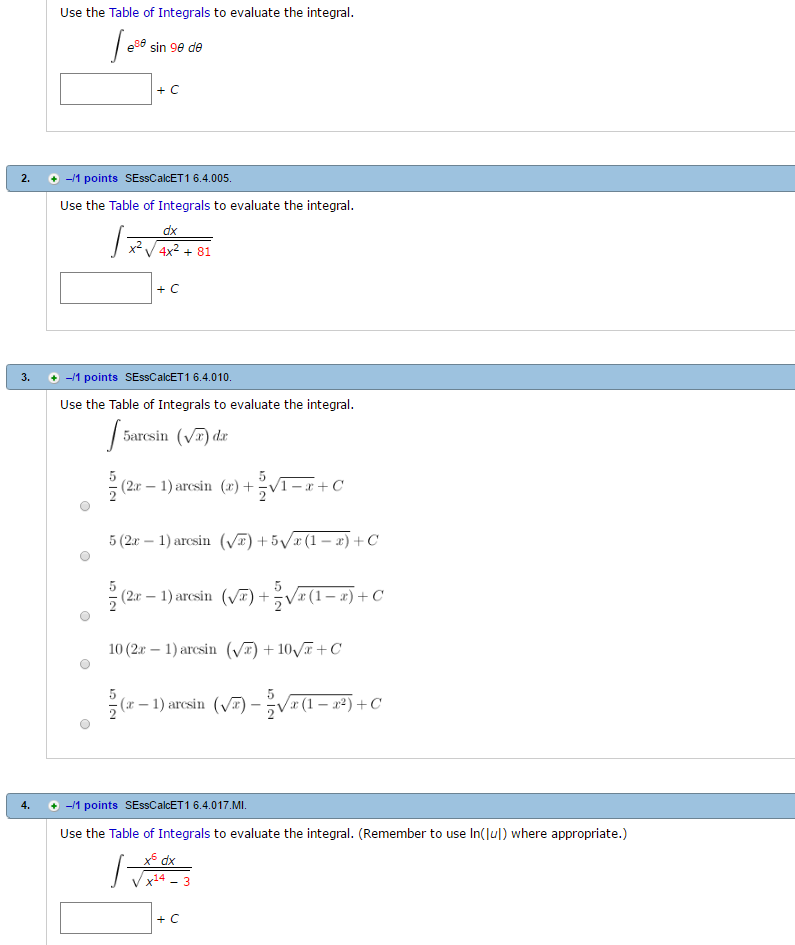 Solved Use the Table of Integrals to evaluate the integral. | Chegg.com