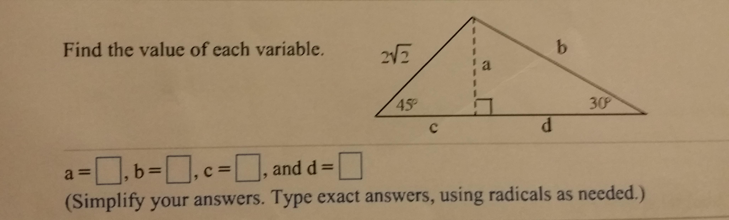 Solved 1.) Find the value of each variable. a=_, b=_, c=_ | Chegg.com