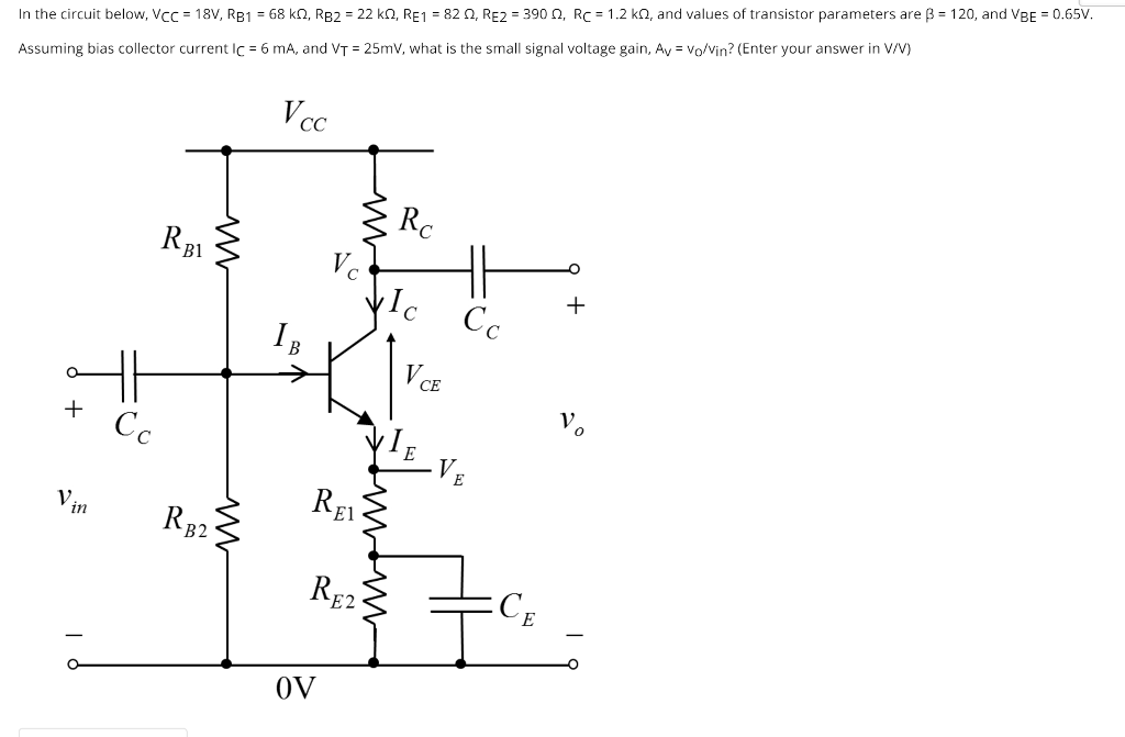 Solved In the circuit below, VCC = 18V, RB1 = 68 kΩ, RB2 = | Chegg.com