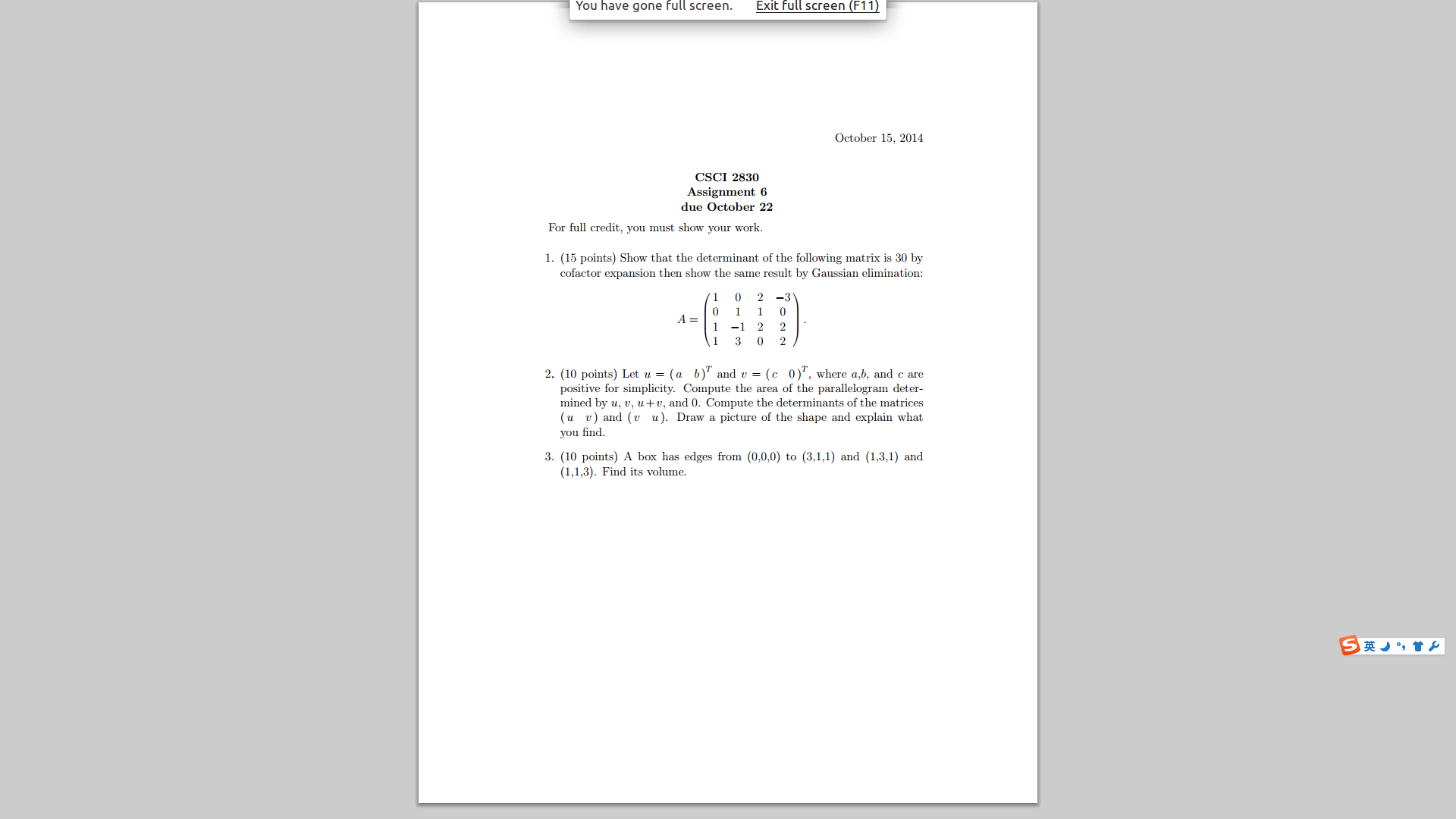 Solved find volume of a box Linear Algebra problem , need | Chegg.com