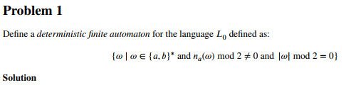 Solved Problem 1 Define a deterministic finite automaton for | Chegg.com