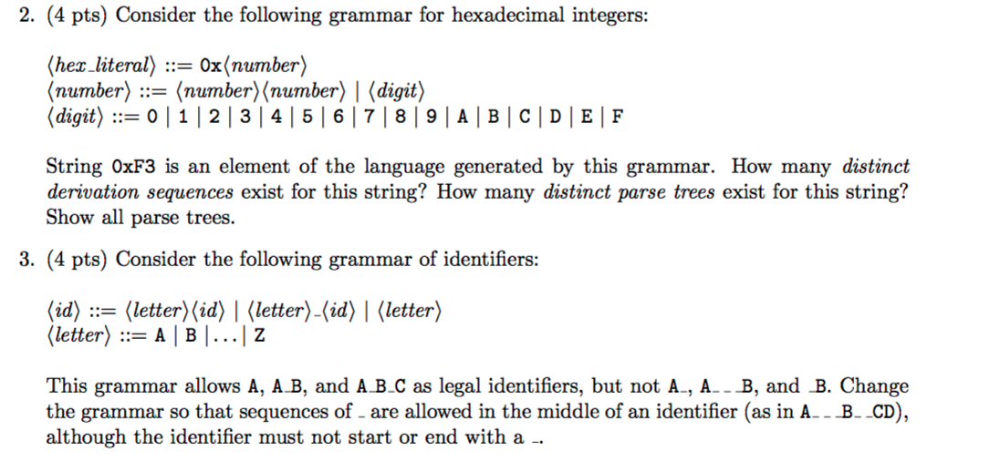 Solved Consider the following grammar for hexadecimal | Chegg.com