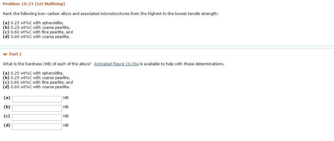 Rank the following iron-carbon alloys and associated | Chegg.com