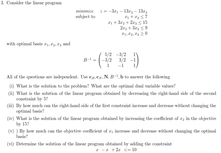 Solved Consider the linear program minimize z = -3x_1 - | Chegg.com
