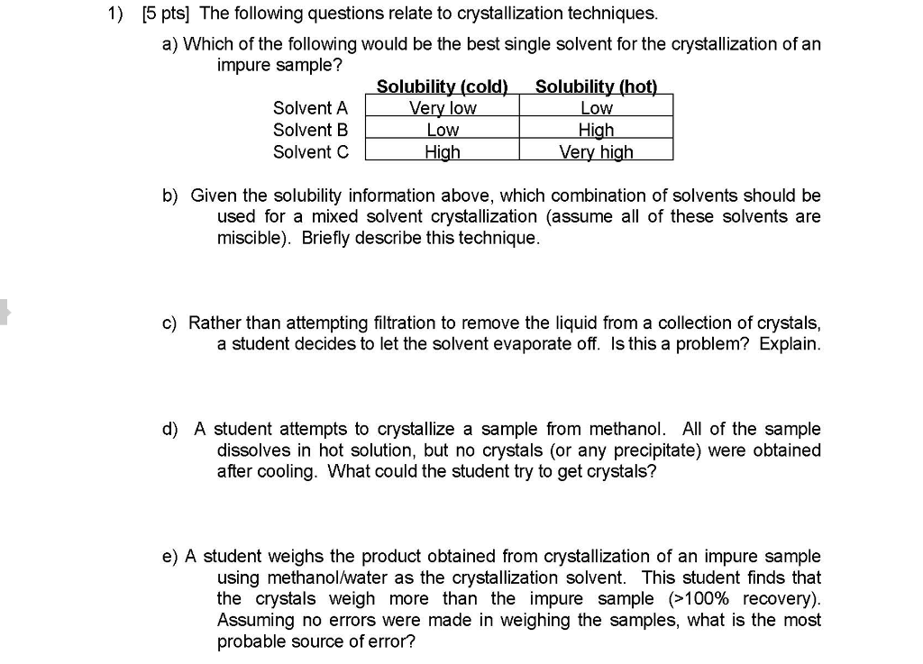 Solved The following questions relate to crystallization | Chegg.com