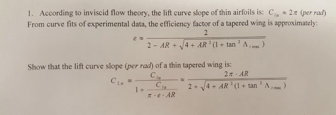 Solved l. According to inviscid flow theory, the lift curve | Chegg.com