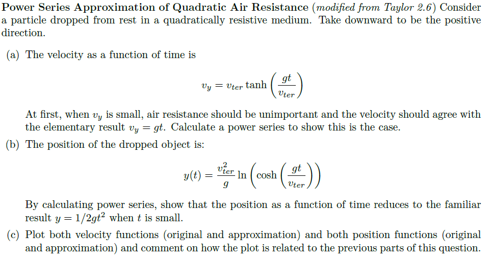 Solved Power Series Approximation Of Quadratic Air